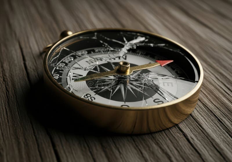 Broken Compass on Wood Surface, Concept of Lost Direction, Failure, or Wrong Path Stock ...