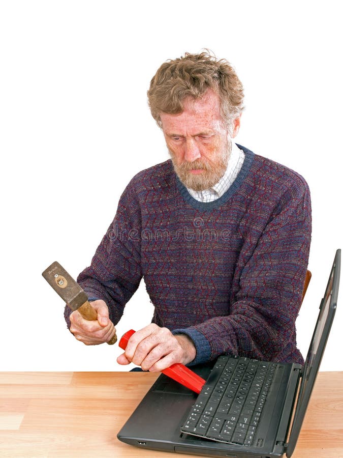 Broken Computer Repair - Man with Laptop Stock Image - Image of tool ...