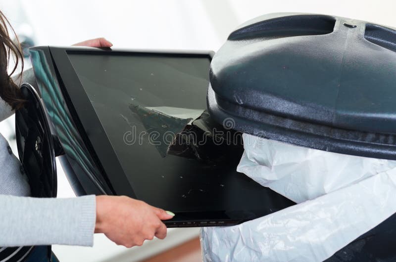 Broken Computer Screen Going into Large Black Stock Image - Image of ...