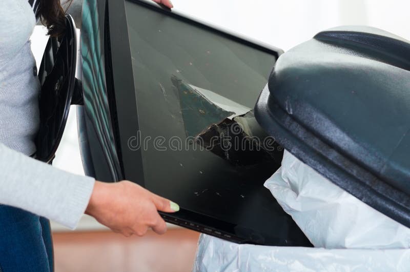 Broken Computer Screen Going into Large Black Stock Photo - Image of ...