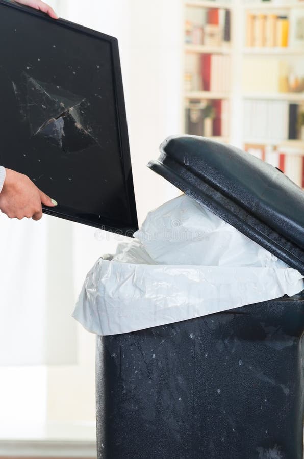 Broken Computer Screen Going into Large Black Stock Photo - Image of ...