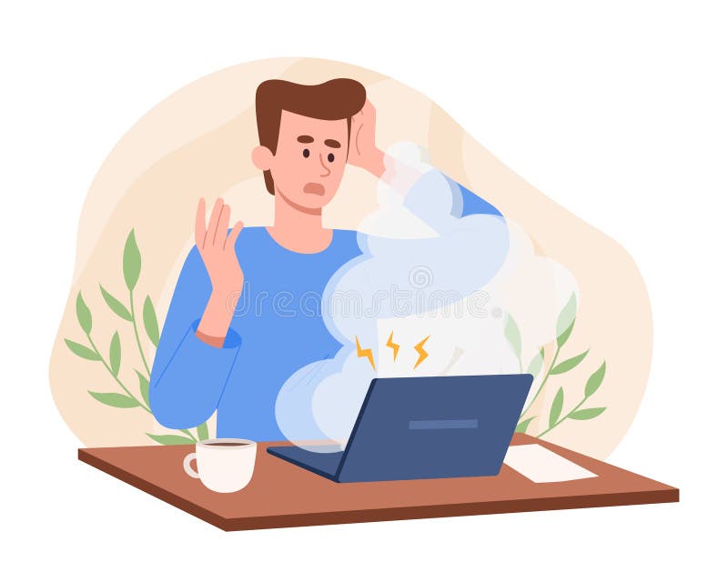 Broken Computer with Smoke Concept Stock Vector - Illustration of head ...