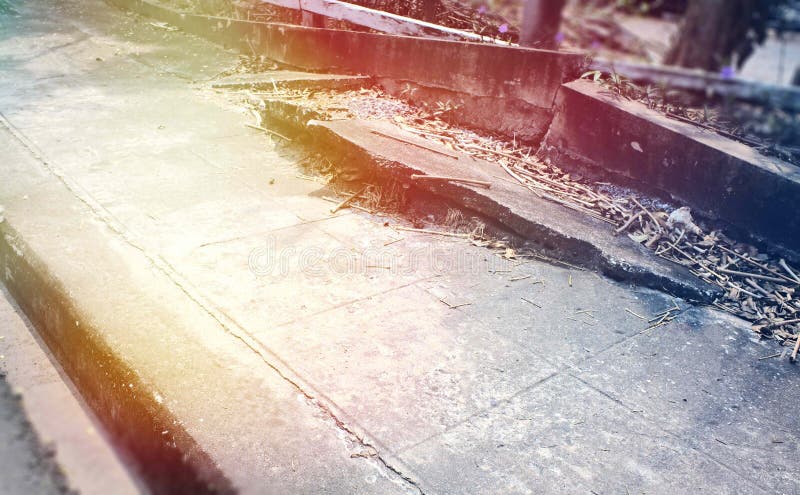 Broken Concrete Footpaths, Black Floor, Old Pavement, Fallen Leaves ...