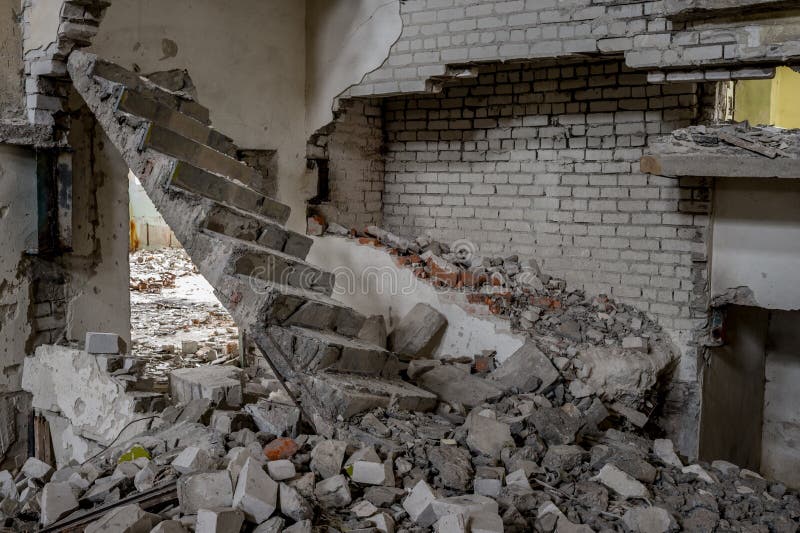 Construction Debris Close-up of a Pile of Concrete Debris, Bricks ...