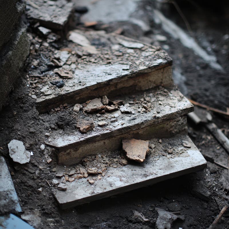 Broken Concrete Stairs in the Ground. the Concept of Destruction Stock Illustration ...