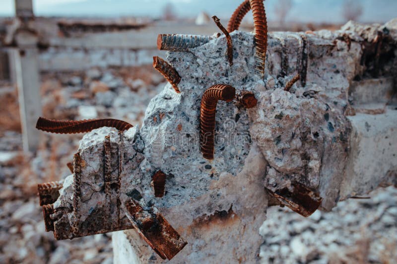 Broken Concrete Structure with Rebar at Construction Site Stock Image ...