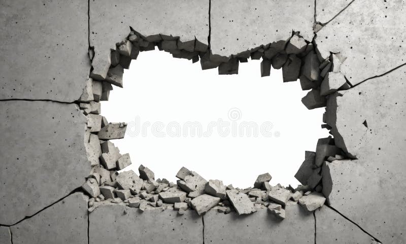 Crumbling Concrete Wall with a Hole in the Middle Stock Illustration ...