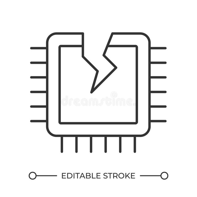 Broken CPU linear icon stock illustration. Illustration of icon - 337267651