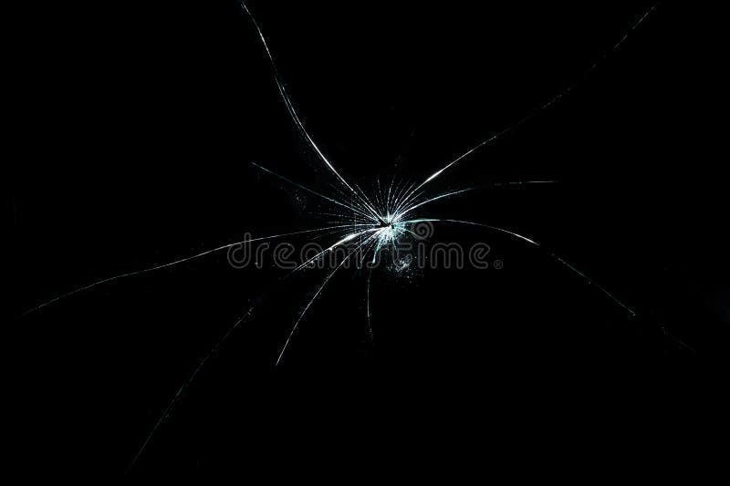 Broken Cracked Glass with Hole Over Black Background Stock Photo ...