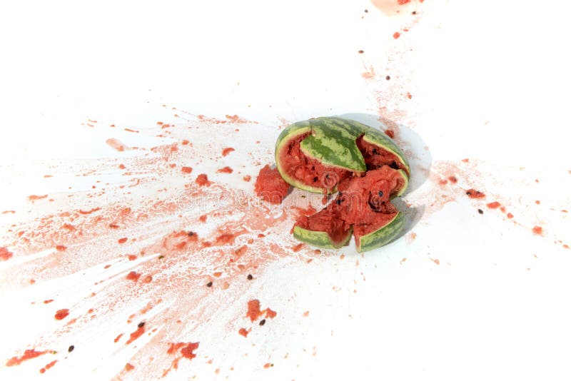 Broken Crashed Smashed Watermelon on White Background. Stock Photo ...