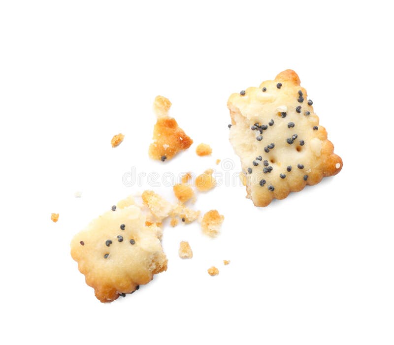Broken Crispy Cracker with Poppy and Sesame Seeds Isolated on White ...