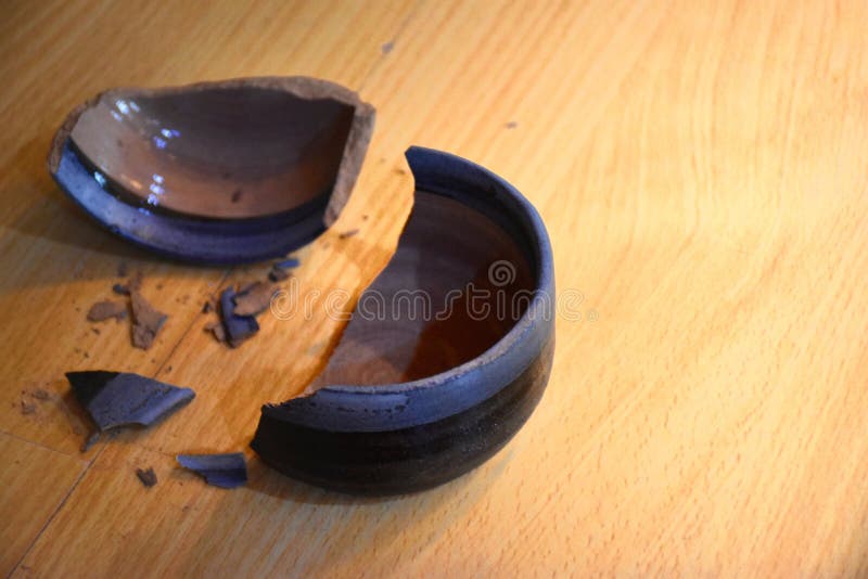 Broken Crockery Ceramic Plates Cups on the Wooden Floor Stock Image ...