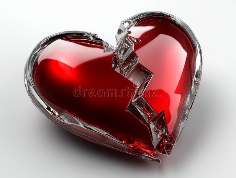 Broken Crystal Heart Splitting into Two Showing a Rough Breakup Stock ...