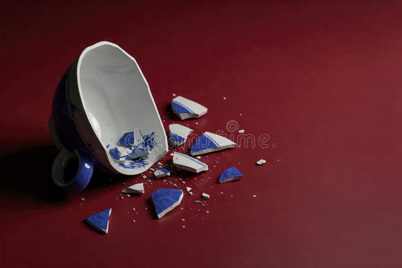 A Broken Cup on a Red Background is a Symbol of Destruction. Space for ...