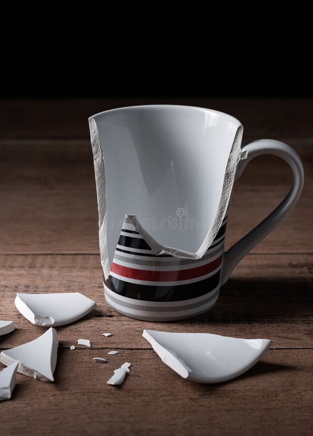 Broken Cup on Wooden Background Stock Photo - Image of division ...