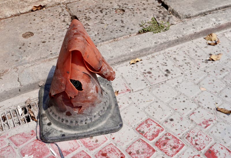 Broken and Damaged Orange Traffic Cone Object Stock Photo - Image of ...