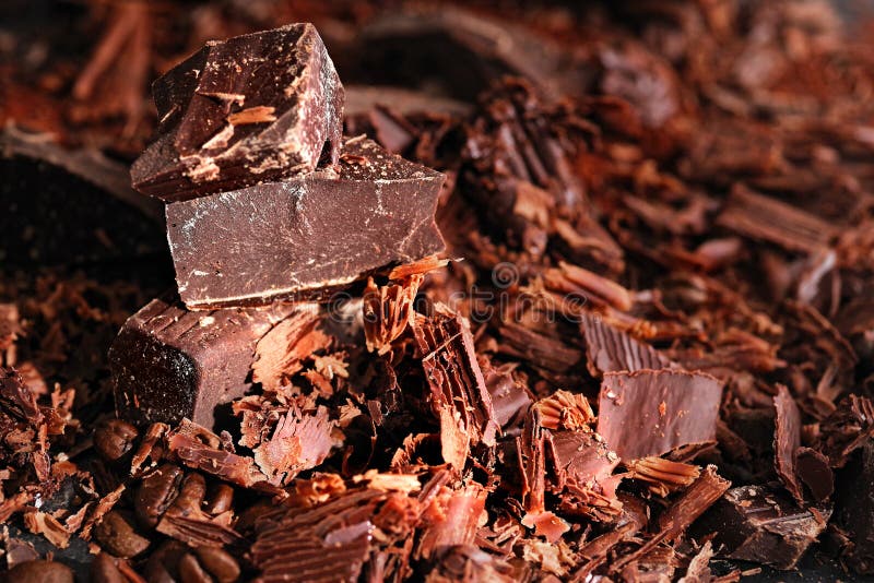 Broken Dark Chocolate, Cocoa Powder and Coffee Beans Stock Image ...