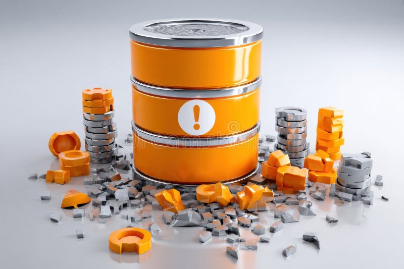 Broken Database Icon Surrounded by Error Fragments and Scattered Debris ...