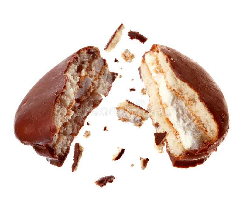 Broken Delicious Choco Pie on White Background Stock Photo - Image of ...
