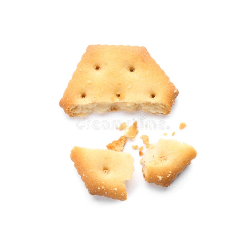 Broken Delicious Crispy Cracker Isolated on White, Top View Stock Image ...