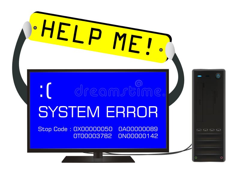 Broken Desktop Computer Error Screen with Help Me Banner Stock Vector ...