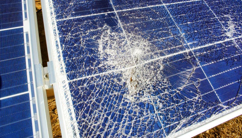Broken Destroyed Cracked Hole in Solar Panel Stock Image - Image of ...