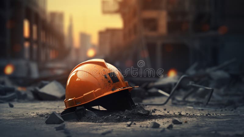 Broken and Dirty Protective Helmet of a Construction Worker or a ...
