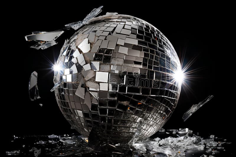 Broken Disco Ball Isolated on Black Background. 3d Illustration Stock ...