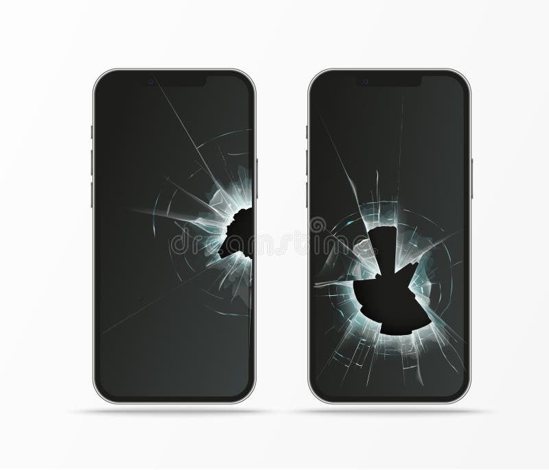 Broken Display in Mobile Phone, Cracked Glass Stock Vector - Illustration of phone, broken ...