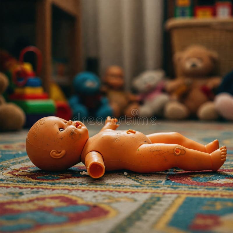 A Broken Doll on a Carpet among Toys. Stock Image - Image of damage ...