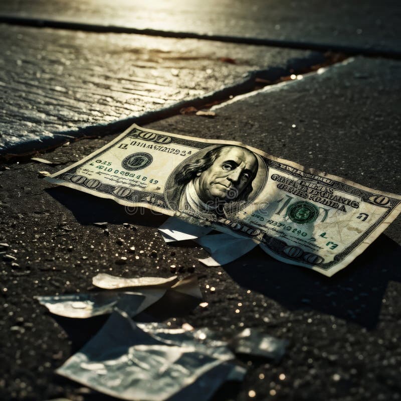 Broken Dollar Banknotes and the Ground with a Lot of Money. Concept ...