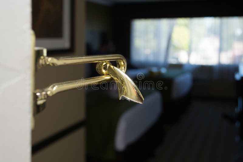 Broken Door Guard at a Hotel Room Stock Photo - Image of defense, lock ...