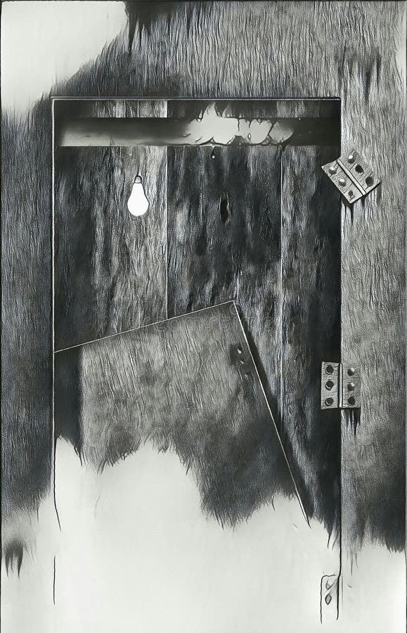 Broken door, light bulb stock illustration. Illustration of door ...