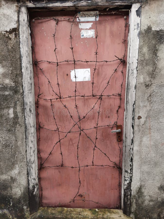 Broken Door Sealed Using Wire in a House Stock Image - Image of door ...