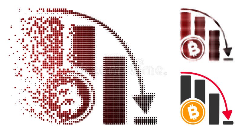 Broken Dotted Halftone Bitcoin Falling Acceleration Chart Icon Stock ...