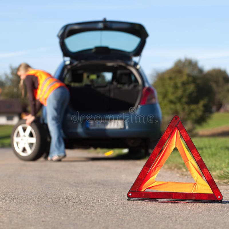 Broken Down Car with Warning Signal Stock Image - Image of failure ...