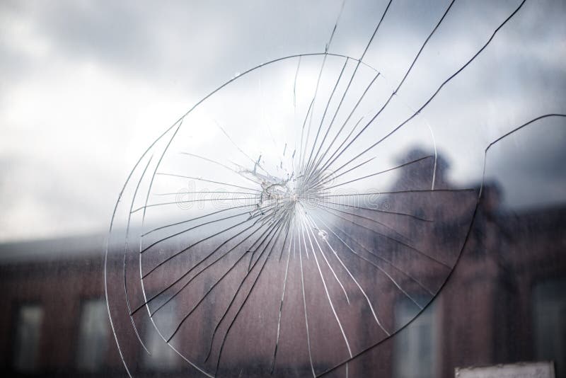 Dusty Broken Glass with a Reflection of the Building Stock Photo ...