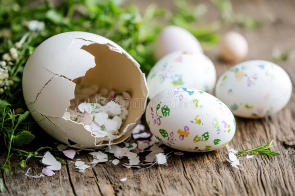 Broken Easter Eggs in the Garden Stock Illustration - Illustration of symbol, handmade: 375240146