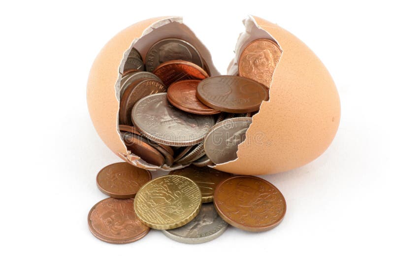 Broken egg and coin stock photo. Image of cash, financial - 19732704