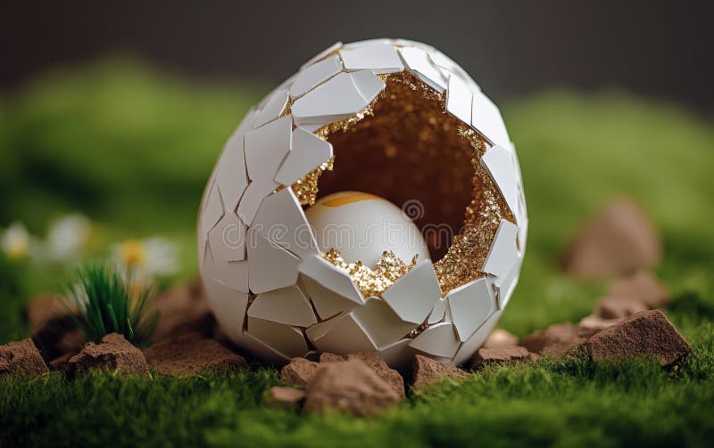 A Broken Egg on the Ground Reveals a White Egg Inside, Symbolizing ...