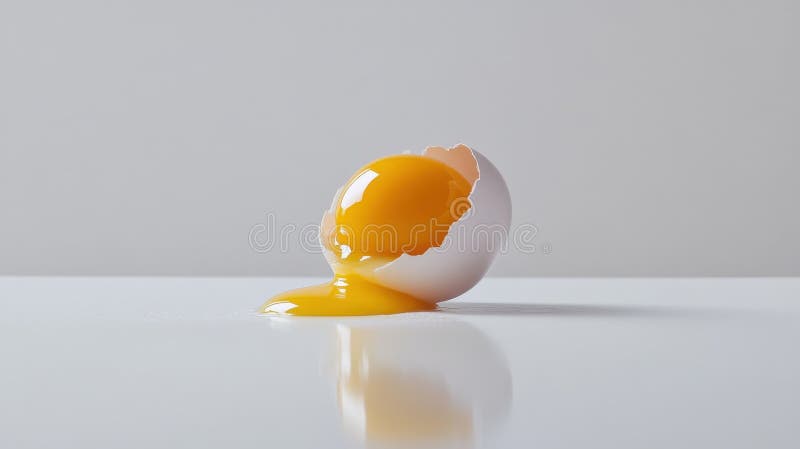 A Broken Egg Split in Half Showing the Yolk and Egg White on a White ...