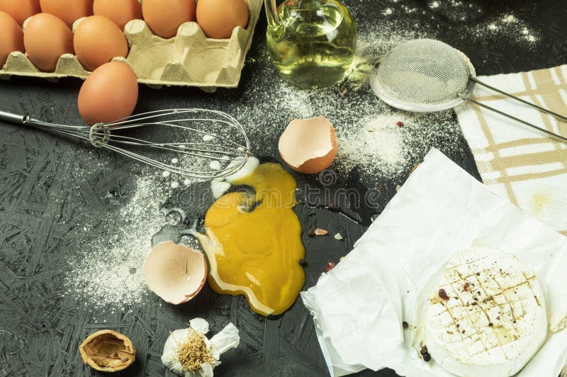 A Broken Egg on the Table, a Mess at the Cook S Workplace Stock Photo ...