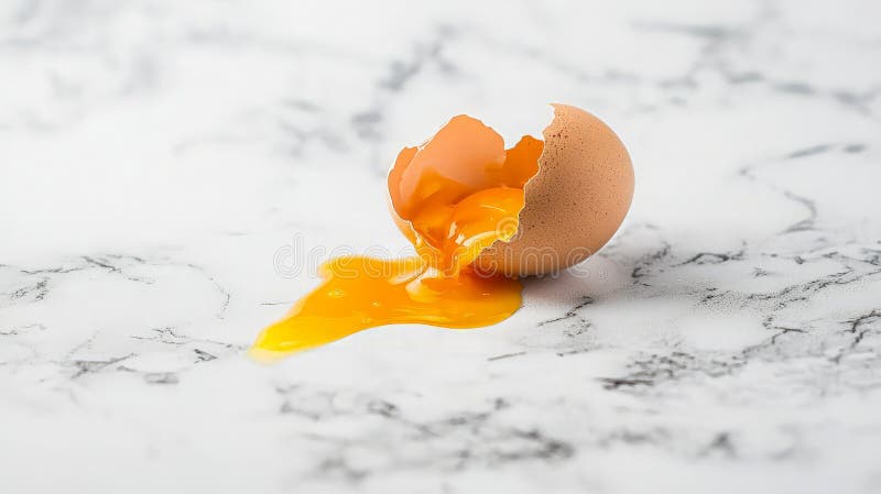 Broken Egg Yolk Spilling on Marble Surface Stock Photo - Image of ...