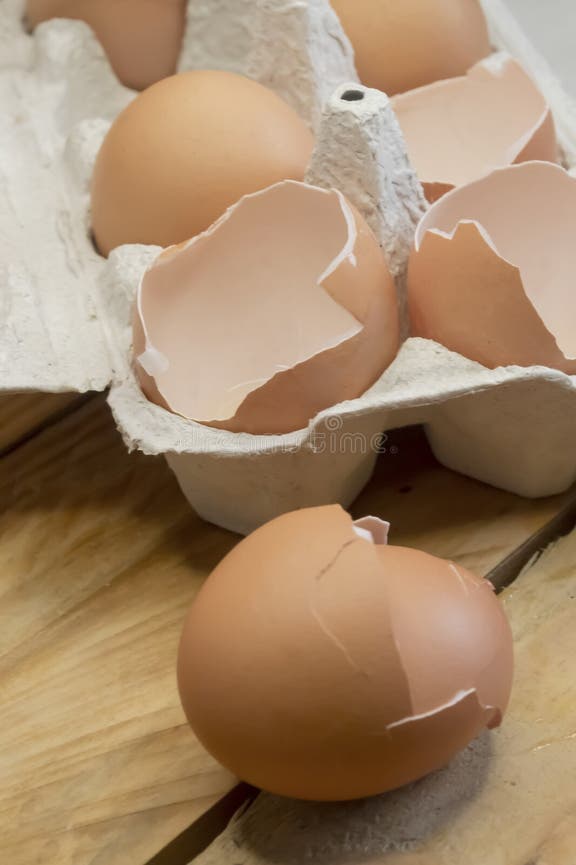 Whole Eggs and an Empty Shell Together in a Tray. Broken Eggs. Chicken ...
