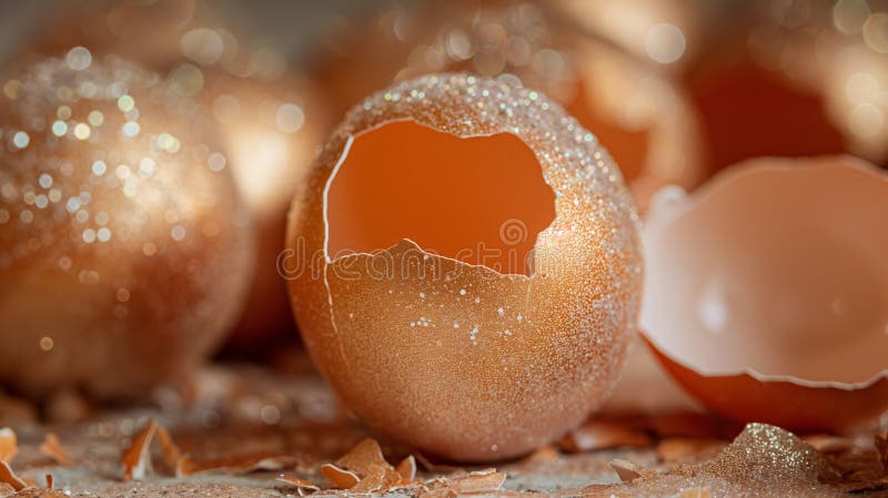 A Broken Eggshell, Its Edges Glistening with Sparkling Crystals Stock ...