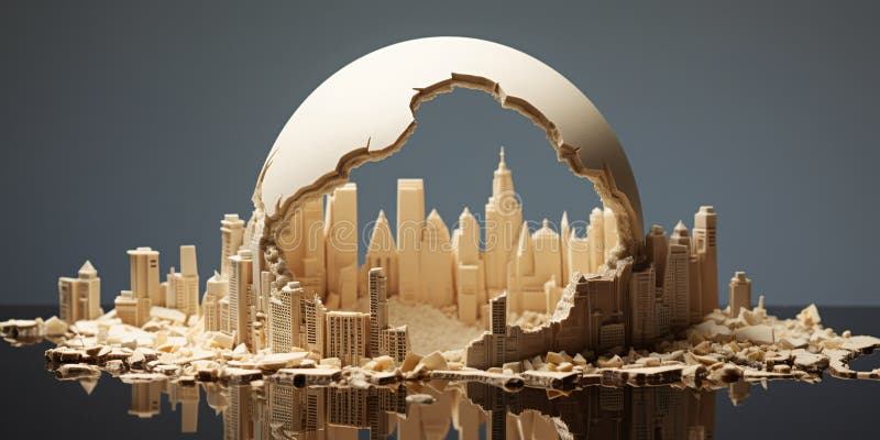 Broken Eggshell with a Miniature City Skyline Emerging from it ...