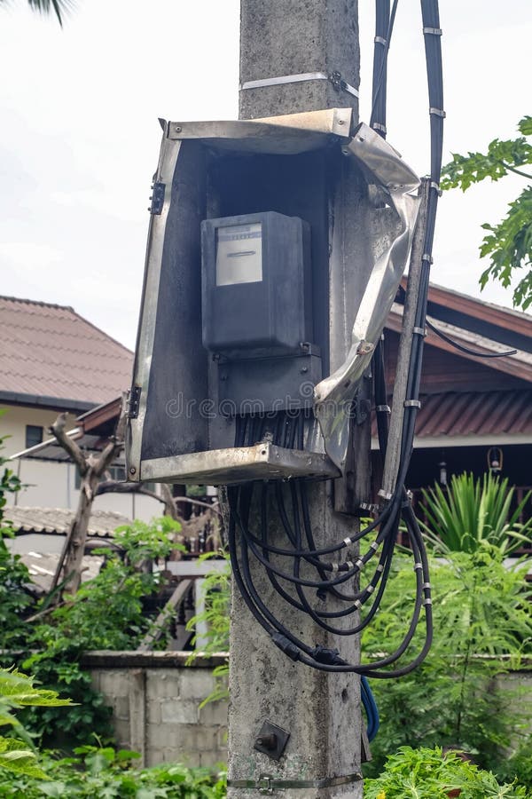 Broken Electric Meter Box on Pole . Denger Stock Photo - Image of equipment, voltmeter: 152562168