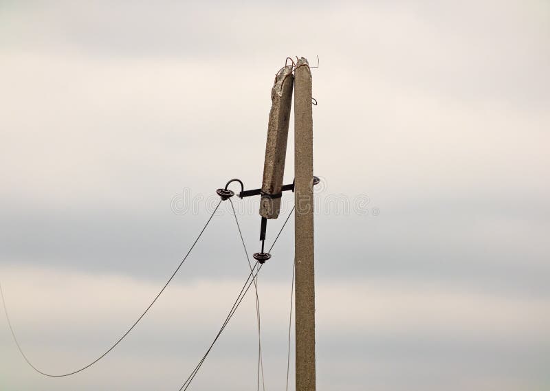 Broken Electrical Post in Kharkiv Region, Ukraine. Electric Wire of a ...