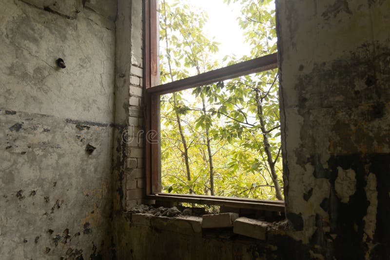 A Broken, Empty Window of Building Ruins from Soviet Times. Stock Image ...