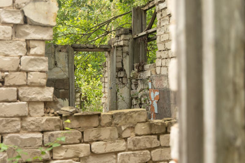 A Broken, Empty Window of Building Ruins from Soviet Times. Stock Image ...